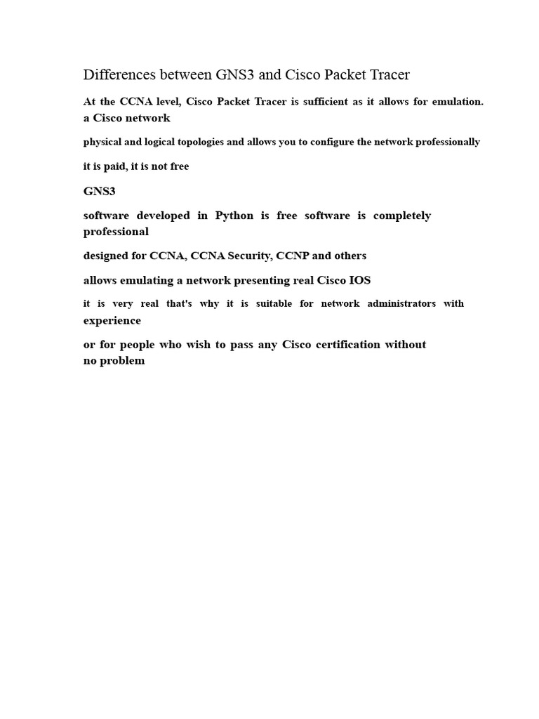 Differences Between GNS3 and Cisco Packet Tracer | PDF
