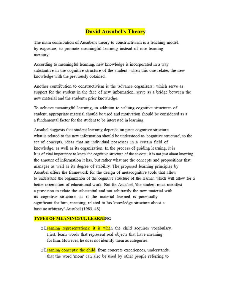 David Ausubel's Theory | PDF | Learning | Knowledge