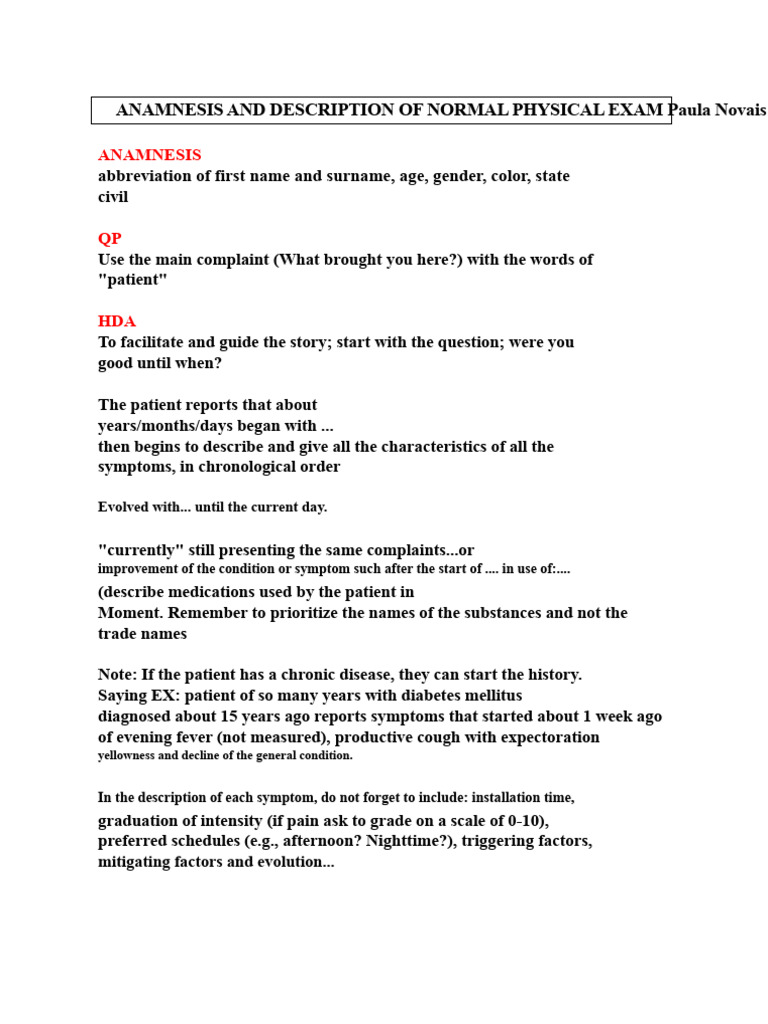 Comprehensive Guide to Physical Exam Anamnesis | PDF | Physical ...