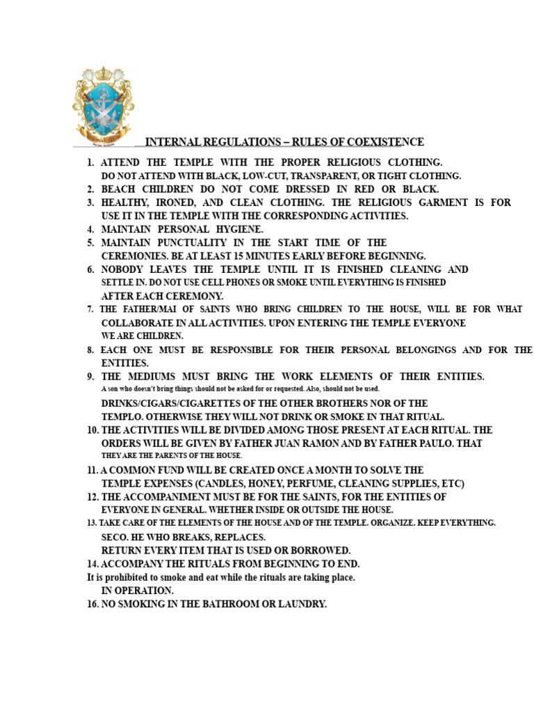 Temple Rules of Coexistence and Conduct | PDF | Clothing