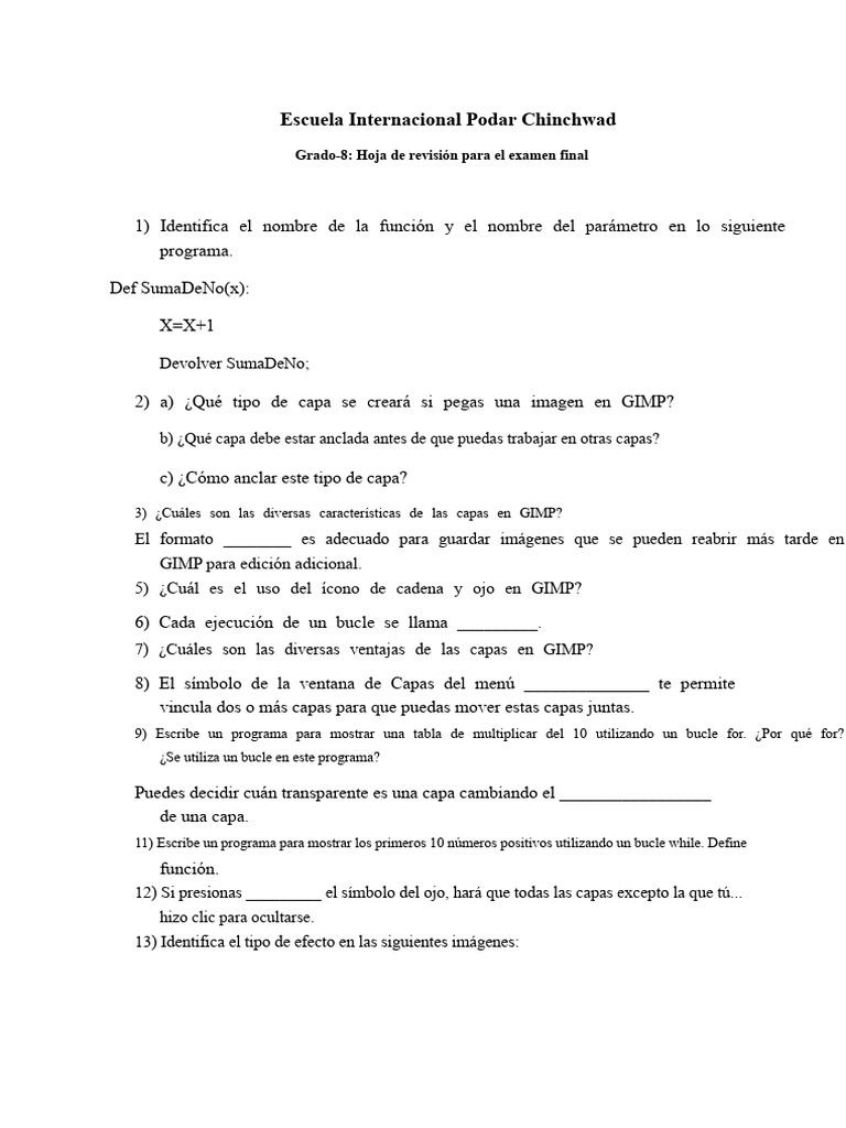 1678099036390.hoja de Trabajo de Revisión de Informática - Estándar 8 | PDF | Python (lenguaje ...