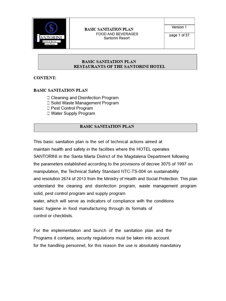 Basic Sanitation Plan | PDF | Hand Washing | Hygiene