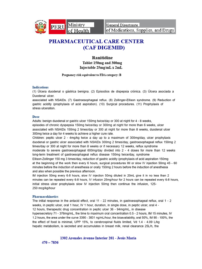 Ranitidine Dosage and Precautions Guide | PDF | Gastroesophageal Reflux ...