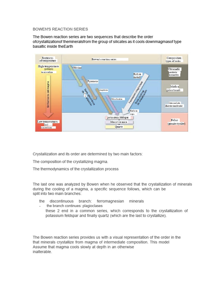 314921458-Bowen's Reaction Series | PDF | Magma | Minerals