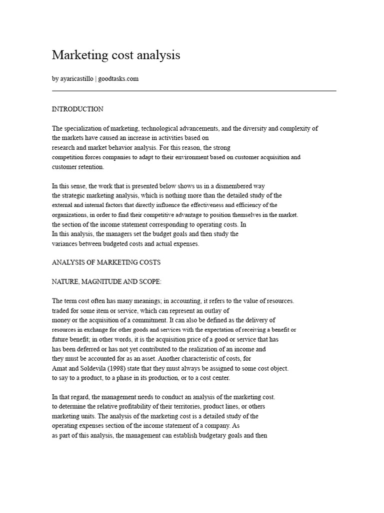 Marketing Cost Analysis - University Essays - 4276 Words | PDF ...