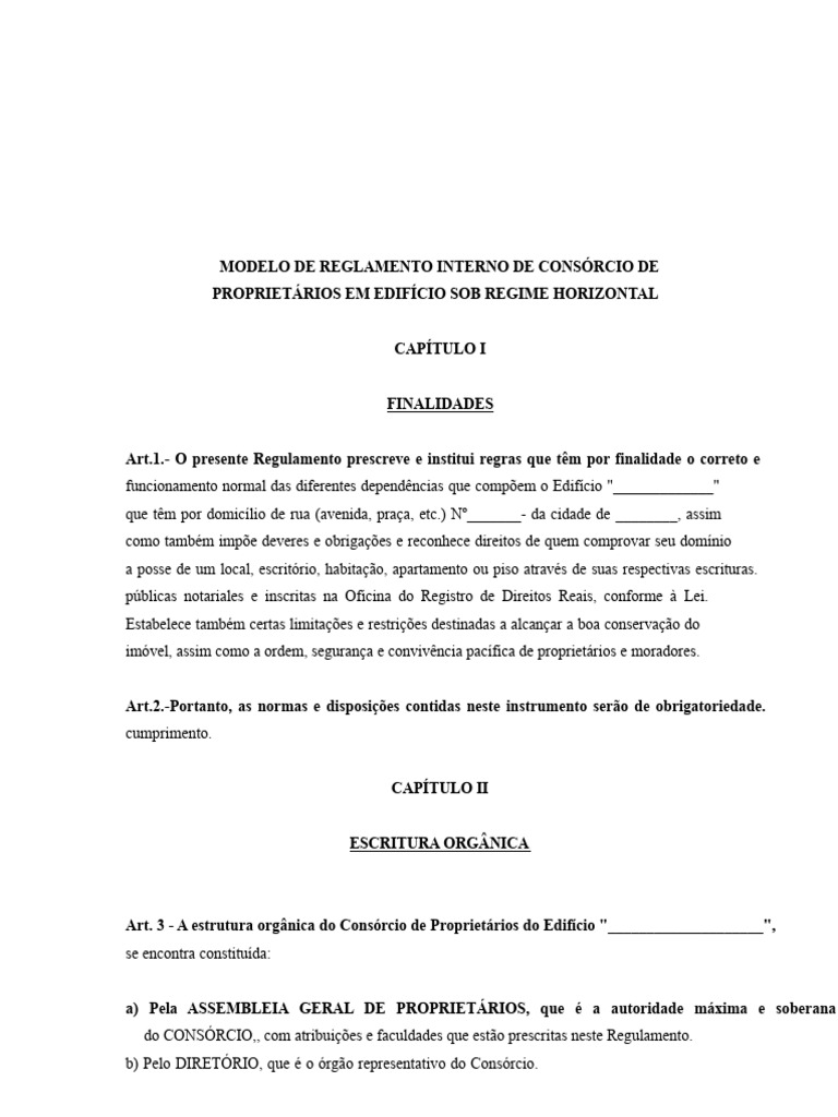 Modelo de Regulamento Interno de Consórcio de | PDF | Propriedade privada | Consórcio