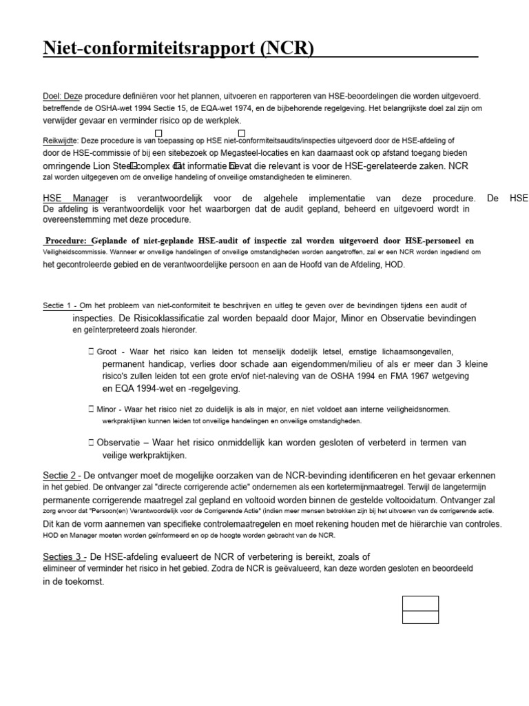 Niet-Conformiteit (NCR) | PDF