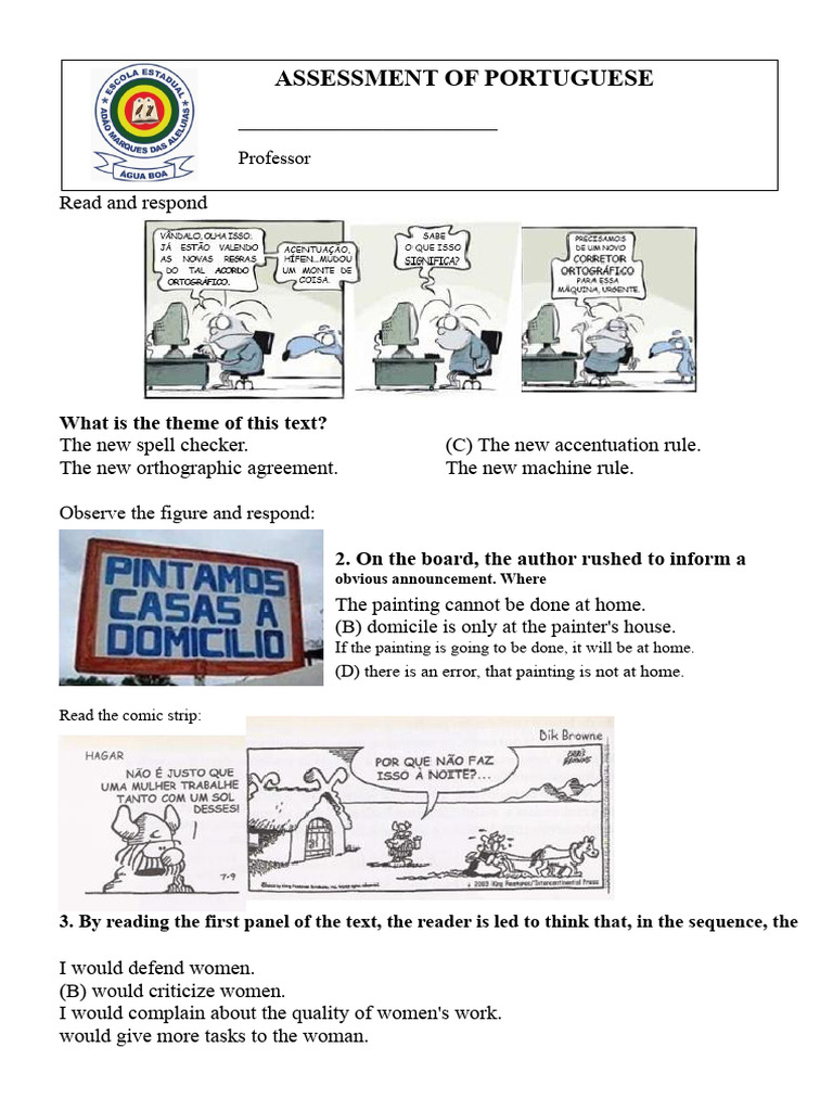 Portuguese Assessment 7th Grade 4th Quarter | PDF