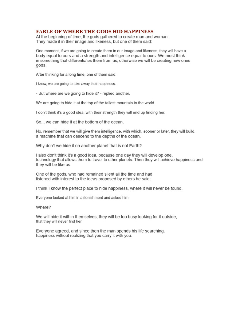 Fable of Where The Gods Hid Happiness | PDF