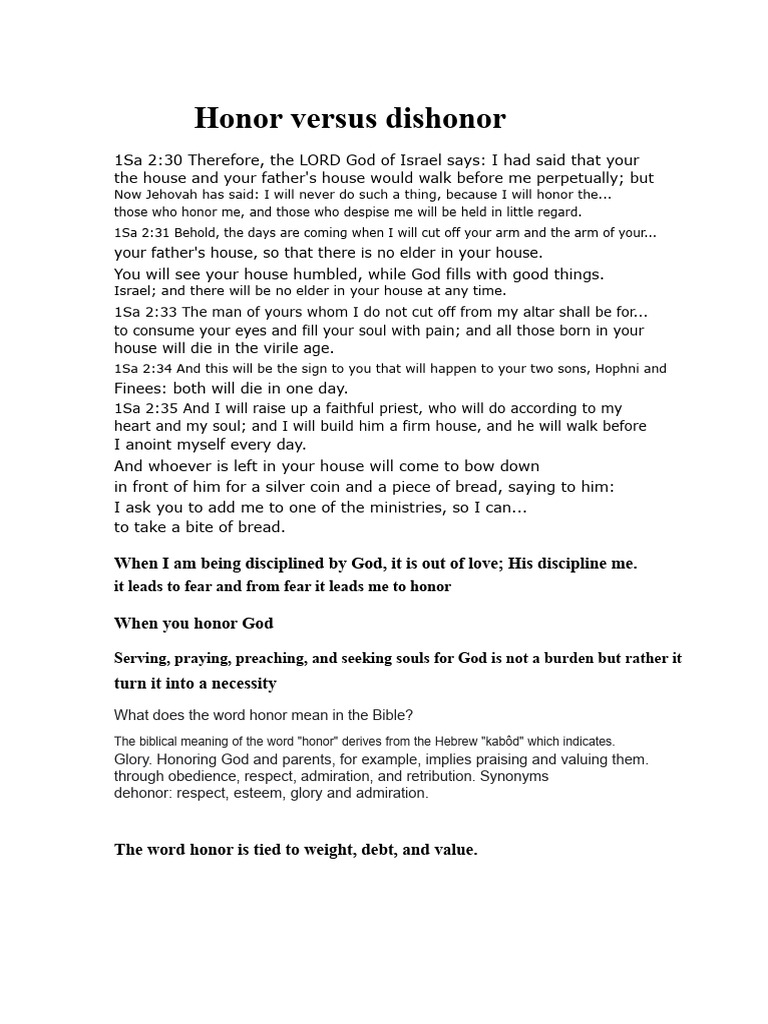 Honor Versus Dishonor | PDF | Glory (Religion) | God