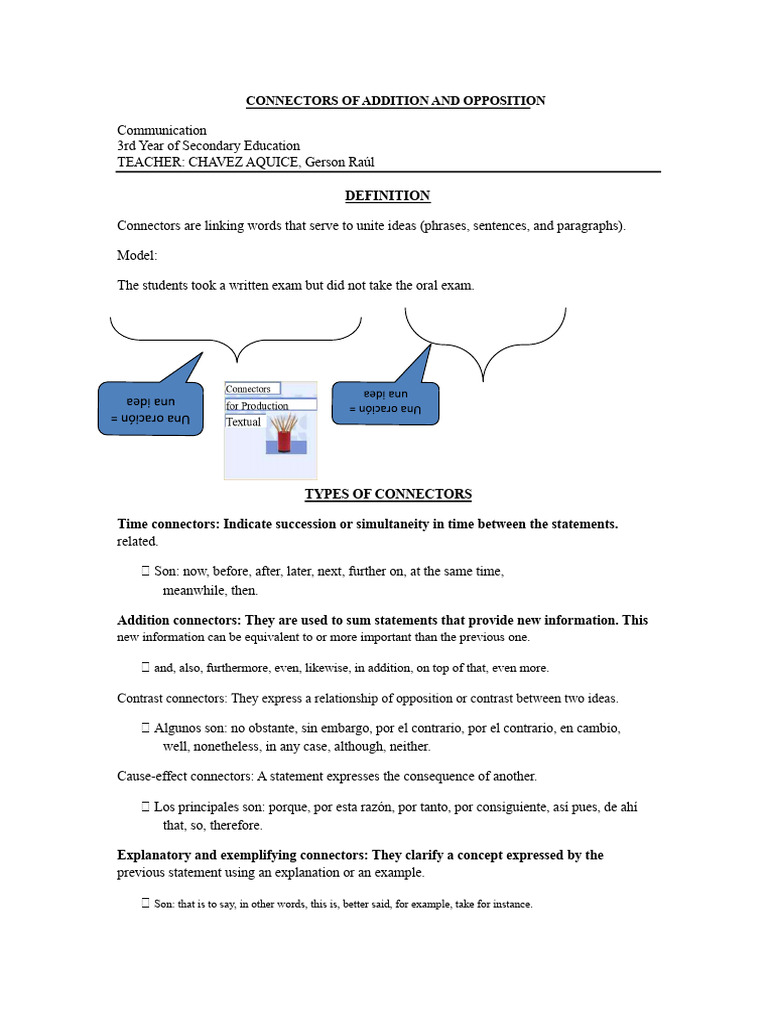 Addition and Opposition Connectors | PDF | Sentence (Linguistics) | Syntax