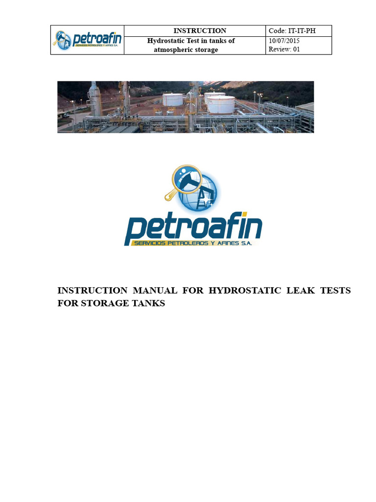 Hydrostatic Testing Manual for Tanks | PDF | Leak | Pressure Measurement