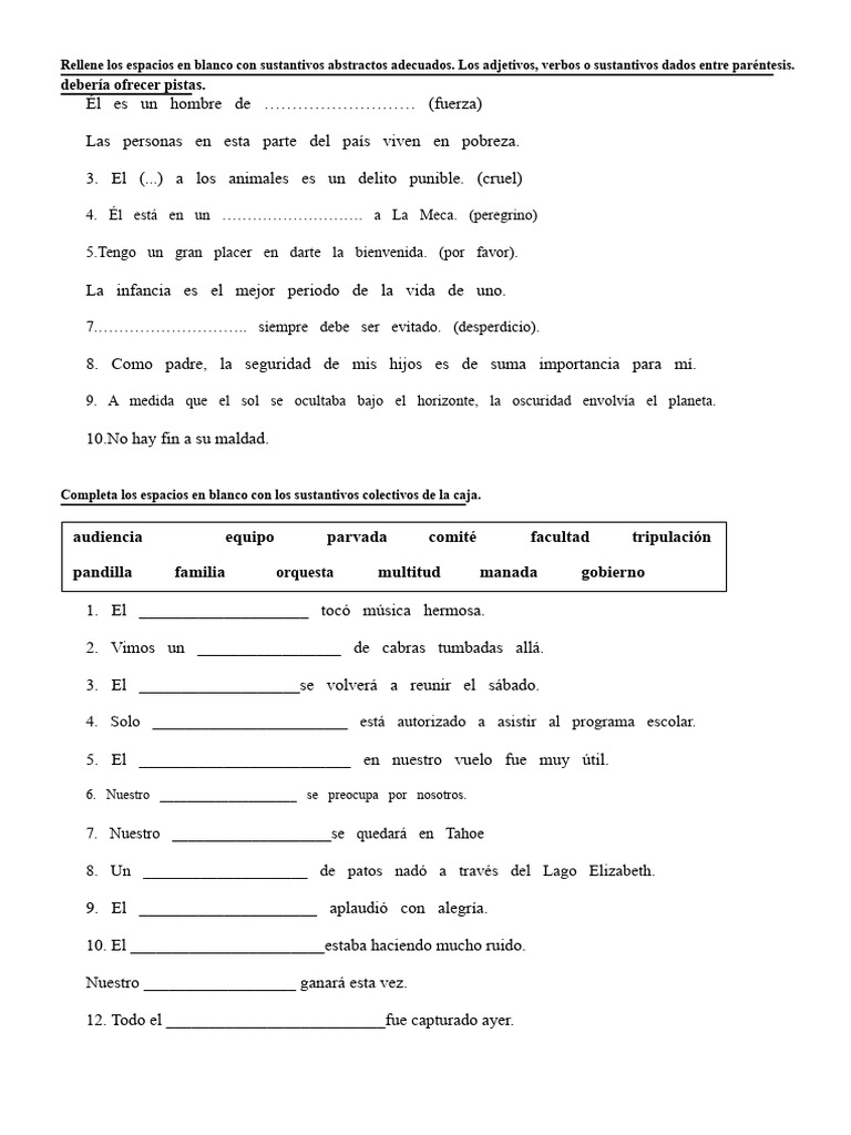 Ejercicios de Lengua: Sustantivos y Adverbios | PDF | Sustantivo ...