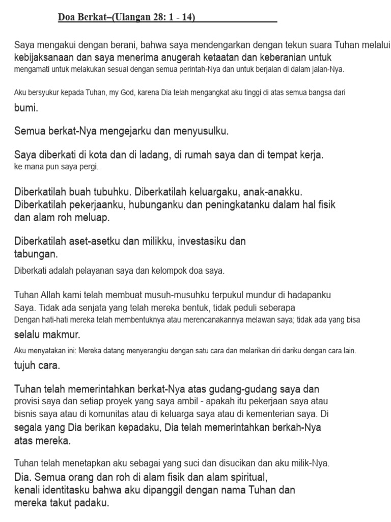 Doa Berkat Ulangan 28:1-14 | PDF
