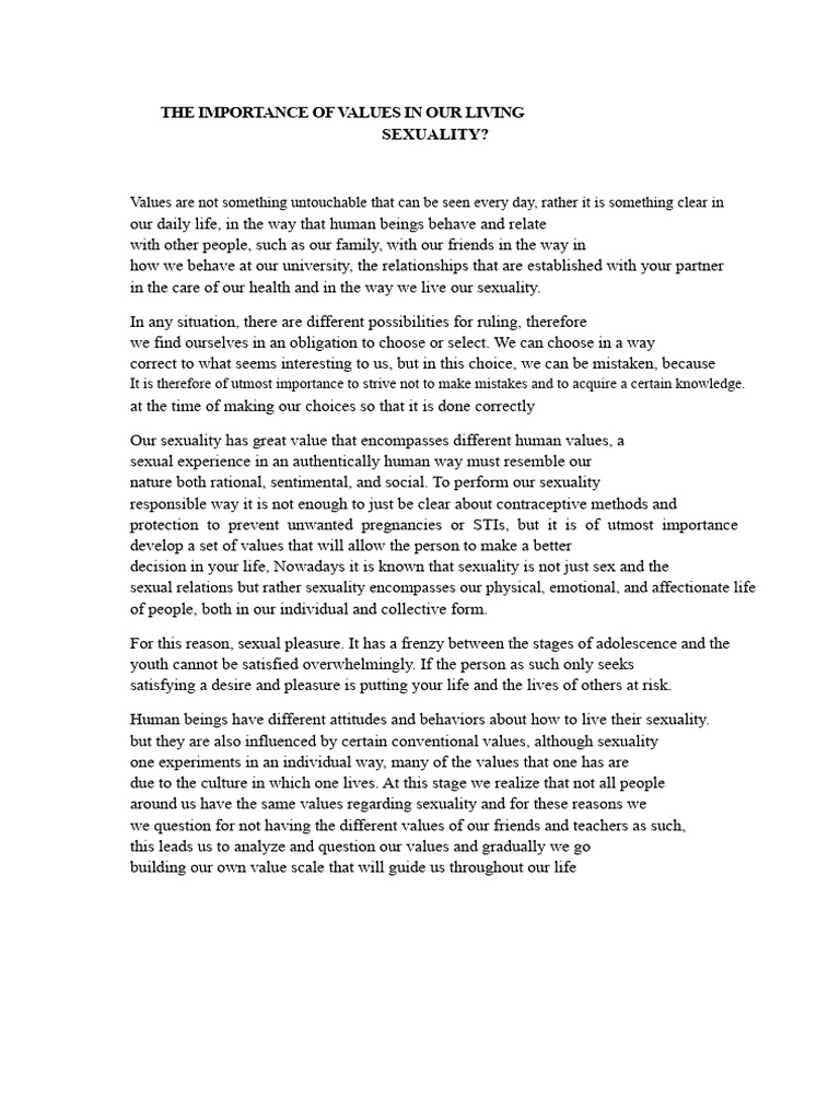 The Importance of Values in Living Our Sexuality | PDF | Human ...