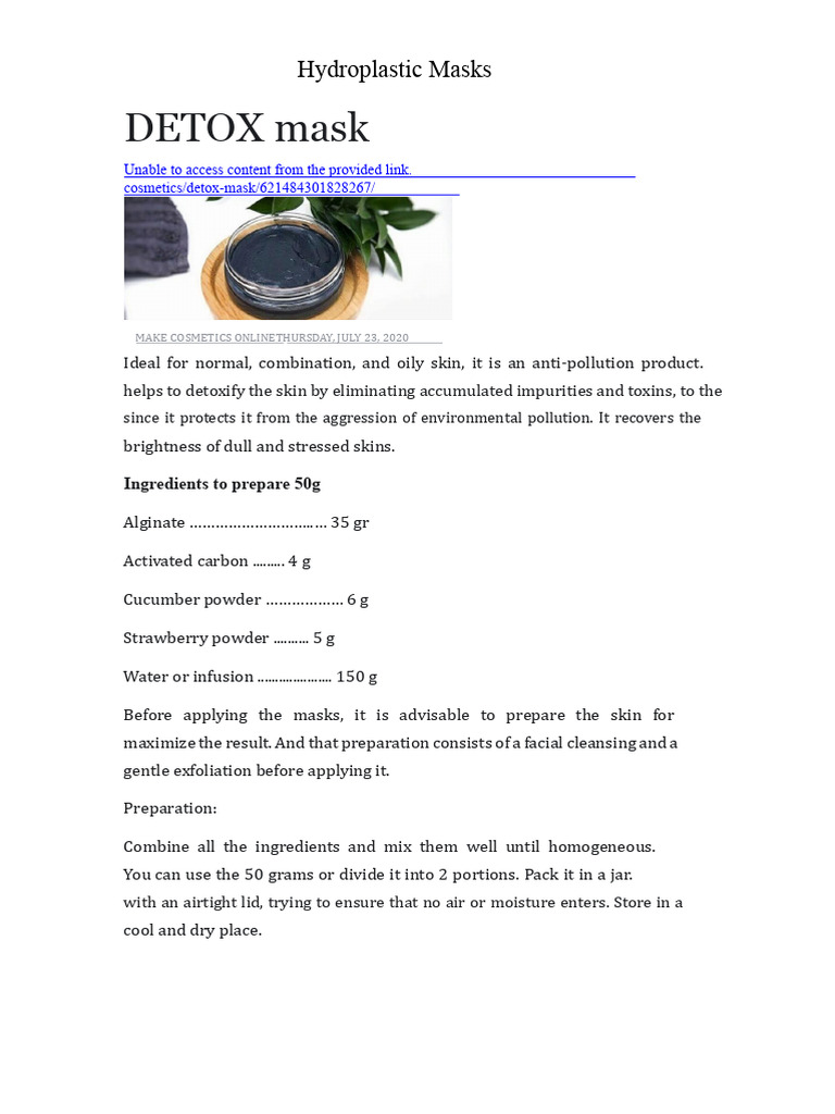 DIY Hydroplastic Detox Masks Guide | PDF | Water