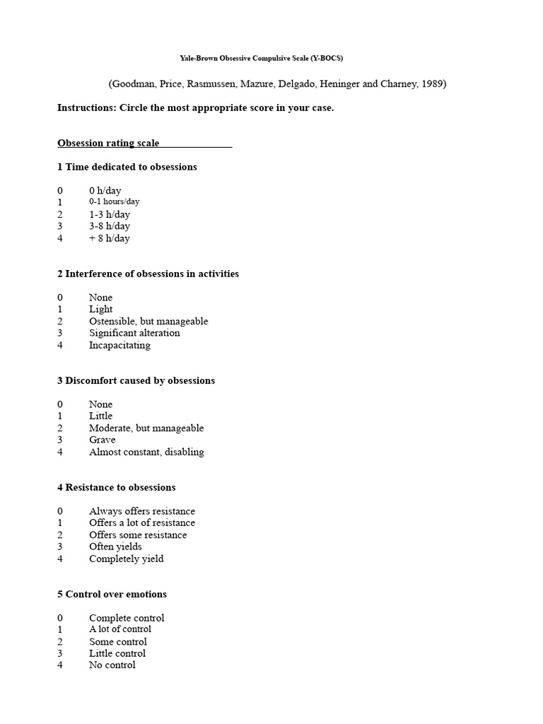 Y-BOCS Scoring Guide | PDF