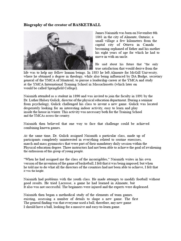 James Naismith: Creator of Basketball | PDF | Referee | Sports