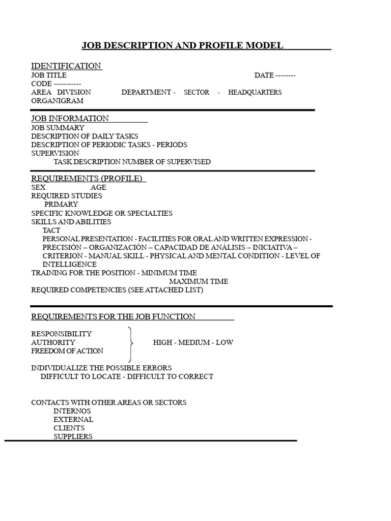 5 Job Description and Profile Model | PDF | Occupational Safety And ...