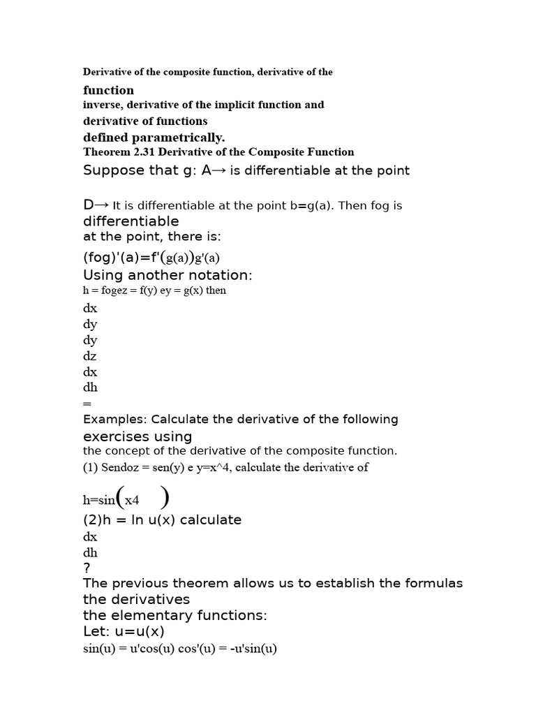 Derivative of The Composite Function | PDF | Derivative | Function ...