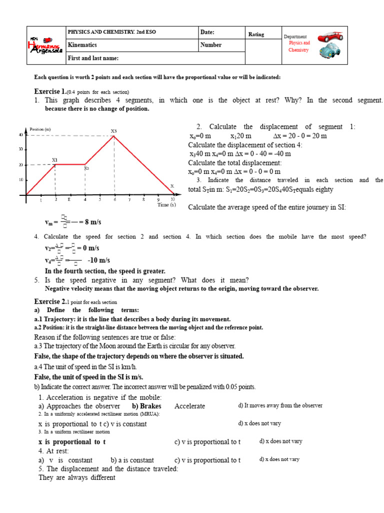 Kinematics Exercises for 2nd ESO Physics | PDF | Kinematics | Speed
