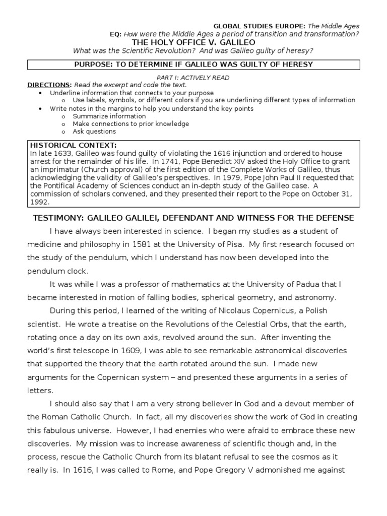 Galileo Trial Defense Graphic Organizer | PDF | Galileo Galilei ...