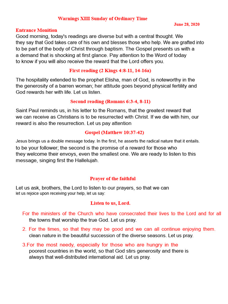 Warnings For The XIII Sunday in Ordinary Time Cycle A | PDF | Jesus ...