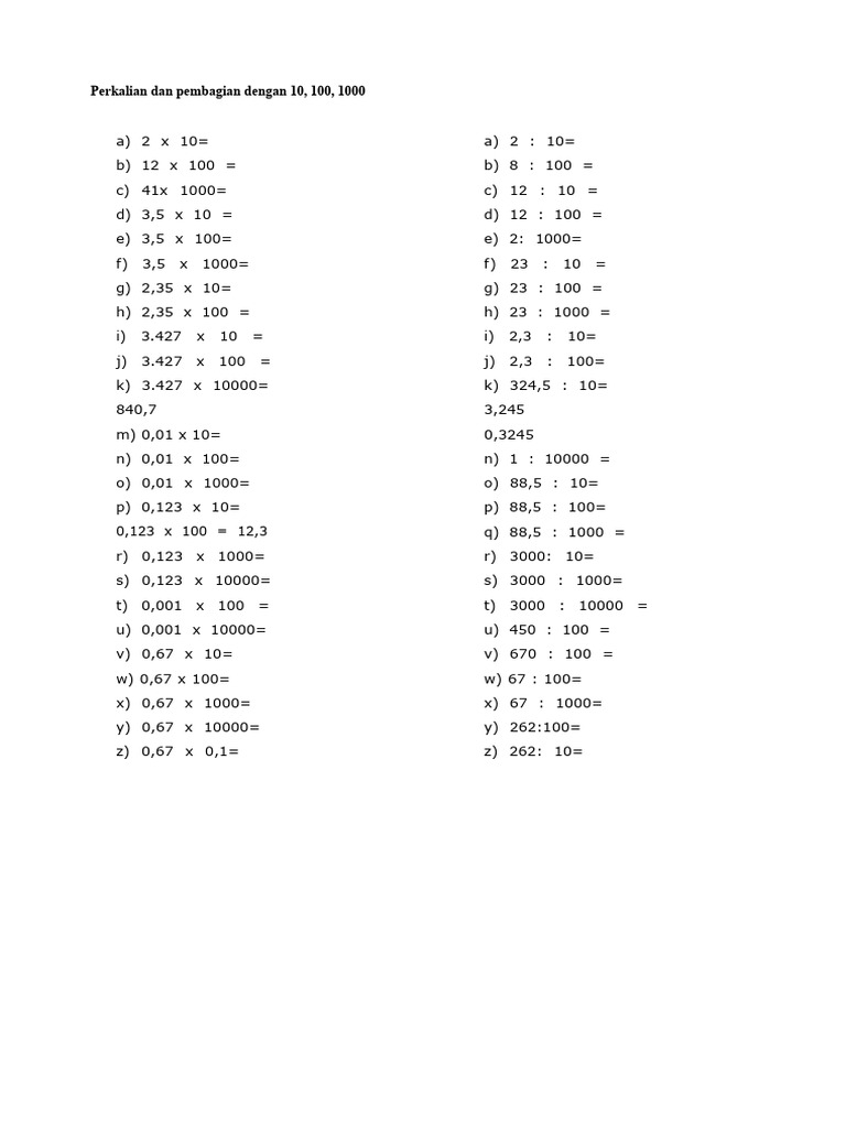 Perkalian dan Pembagian dengan 10-1000 | PDF