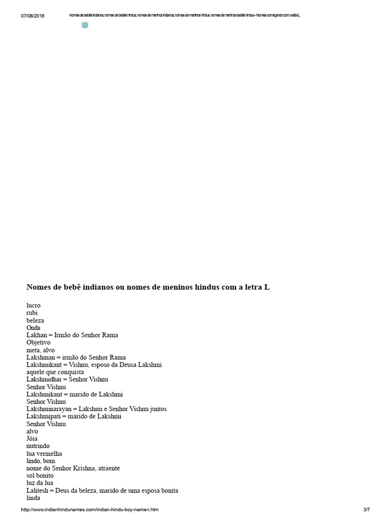 Nomes Hindus para Bebês com L | PDF