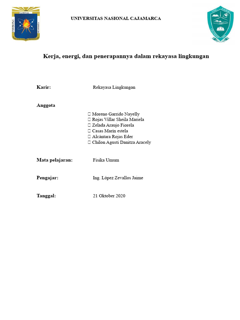 Aplikasi Kerja Dan Energi Dalam Rekayasa Lingkungan | PDF