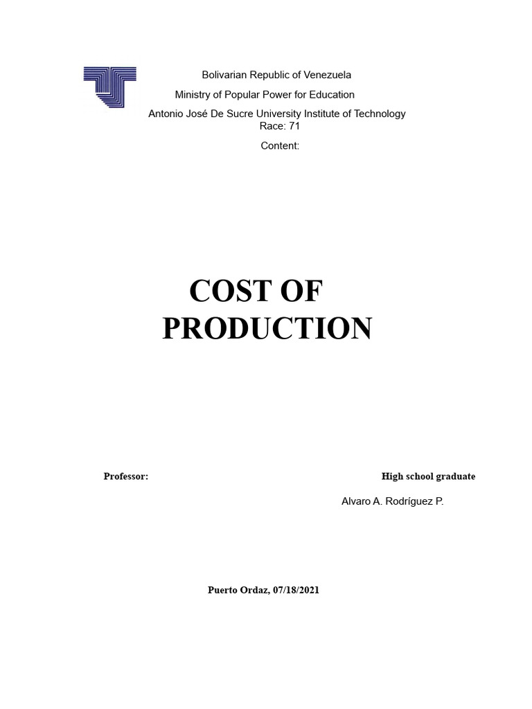 Production Cost Budget | PDF | Budget | Cost Of Goods Sold
