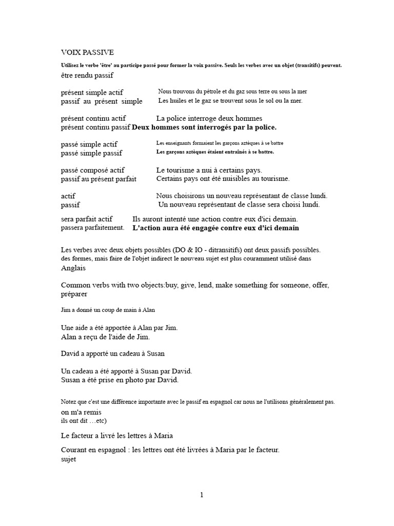Guide sur la voix passive en français | PDF | Mécanique du langage ...