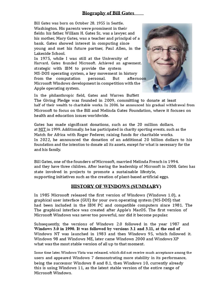 Bill Gates: Microsoft Founder Biography | PDF | Microsoft Windows ...