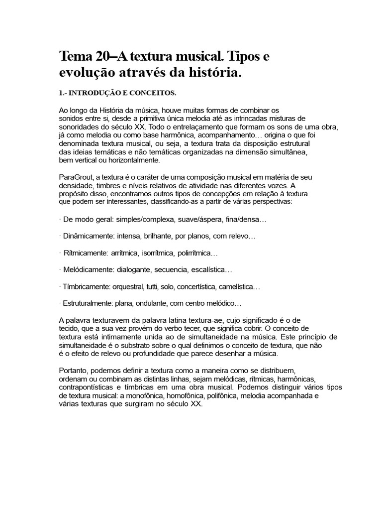 Tipos e Evolução da Textura Musical | PDF | Harmonia | Elementos da música