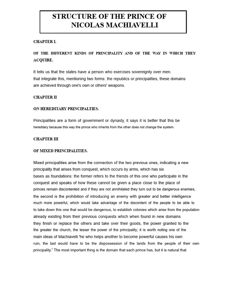 Structure of The Prince by Machiavelli and Conclusions | PDF | The Prince