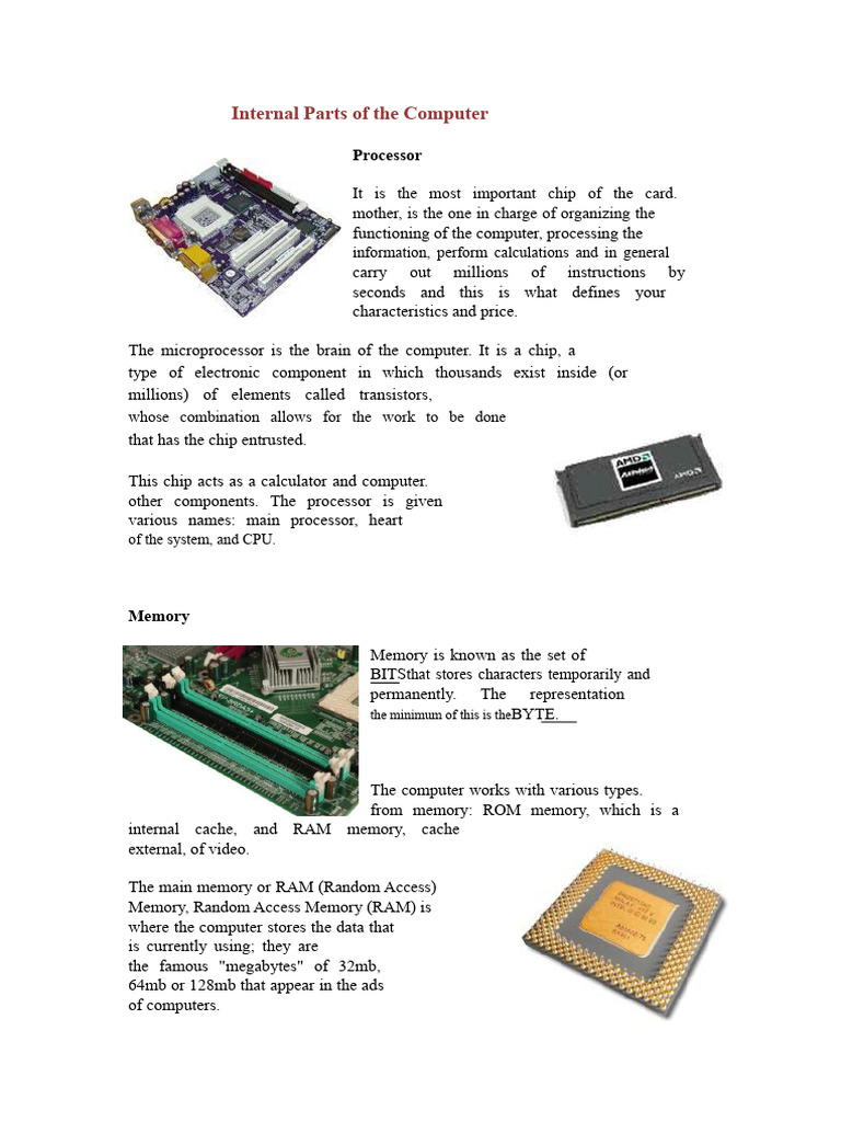 Internal Parts of A Computer | PDF | Random Access Memory | Central Processing Unit