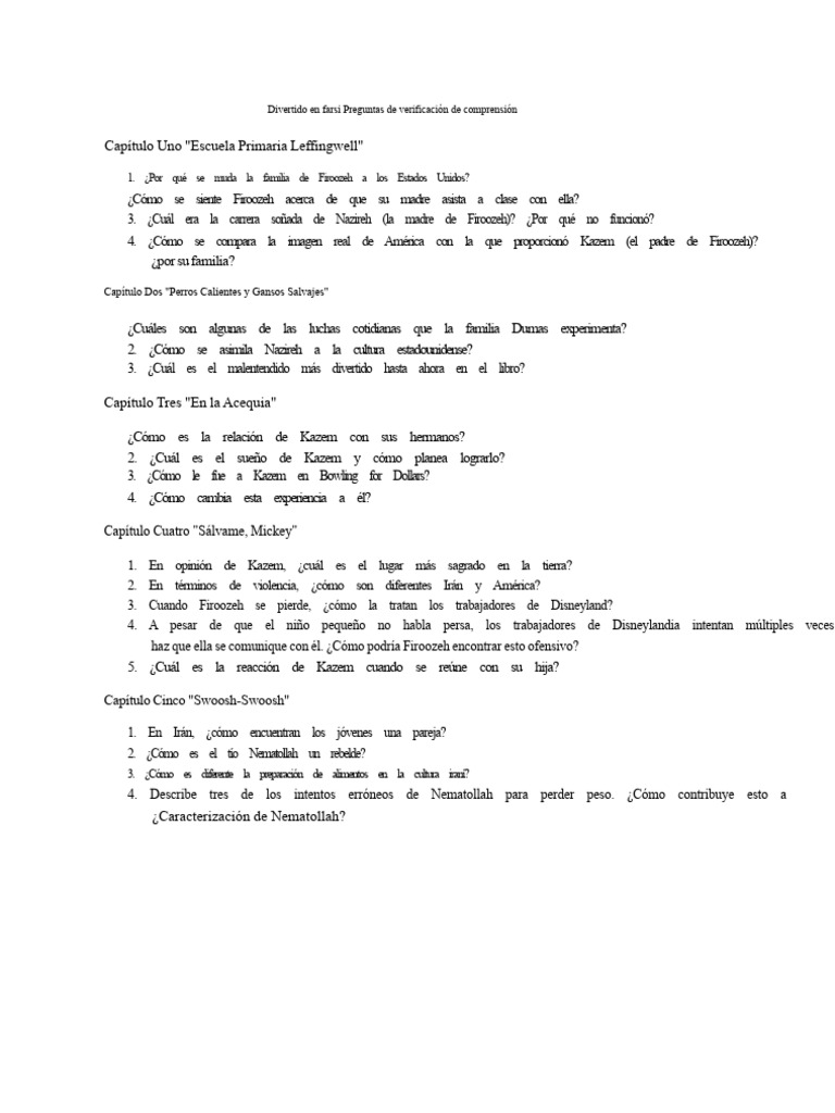 Preguntas de Comprensión sobre Firoozeh | PDF