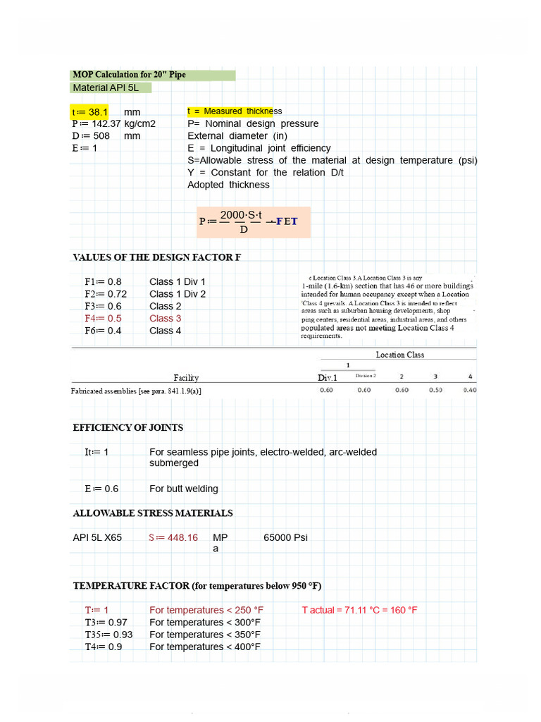MOP Calculation for 20" API 5L Pipe | PDF | Pipe (Fluid Conveyance ...