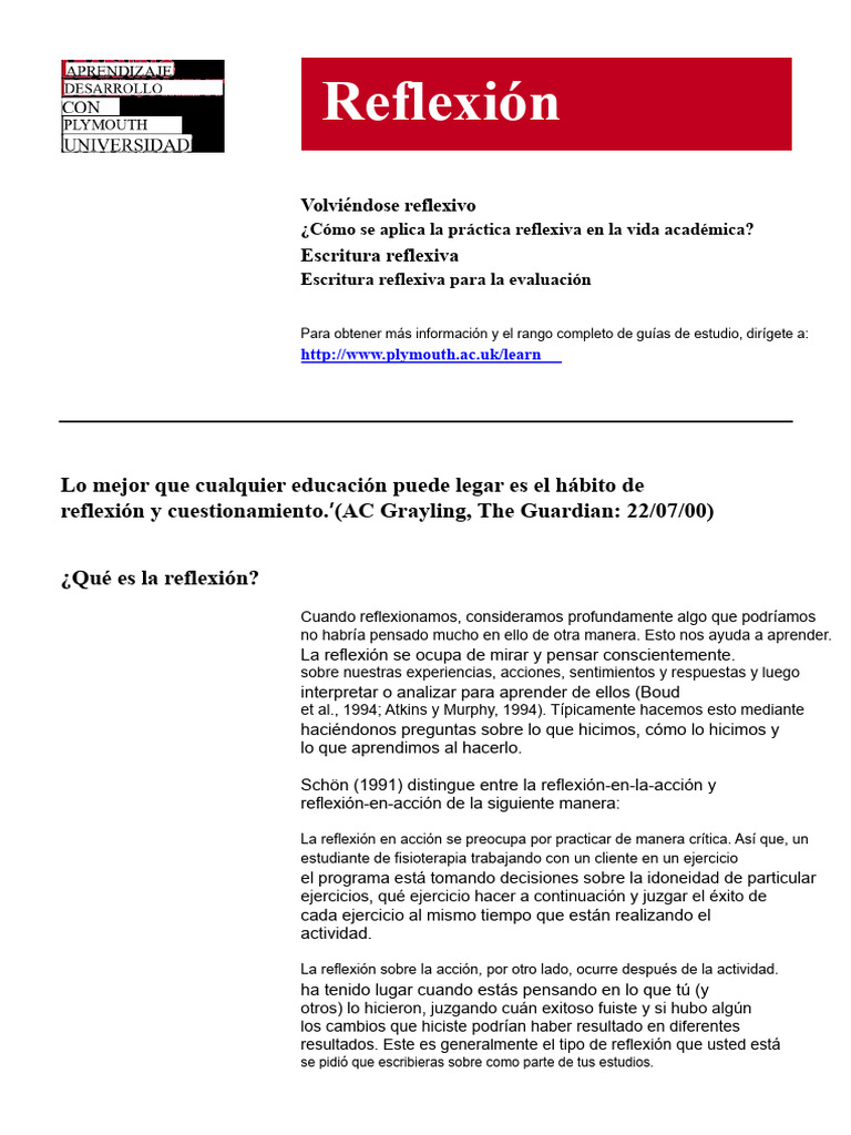 Práctica de Reflexión en el Aprendizaje | PDF | Pensamiento | Aprendizaje
