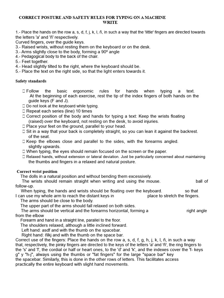 Correct Posture and Safety Rules For Typing On A Typewriter | PDF ...