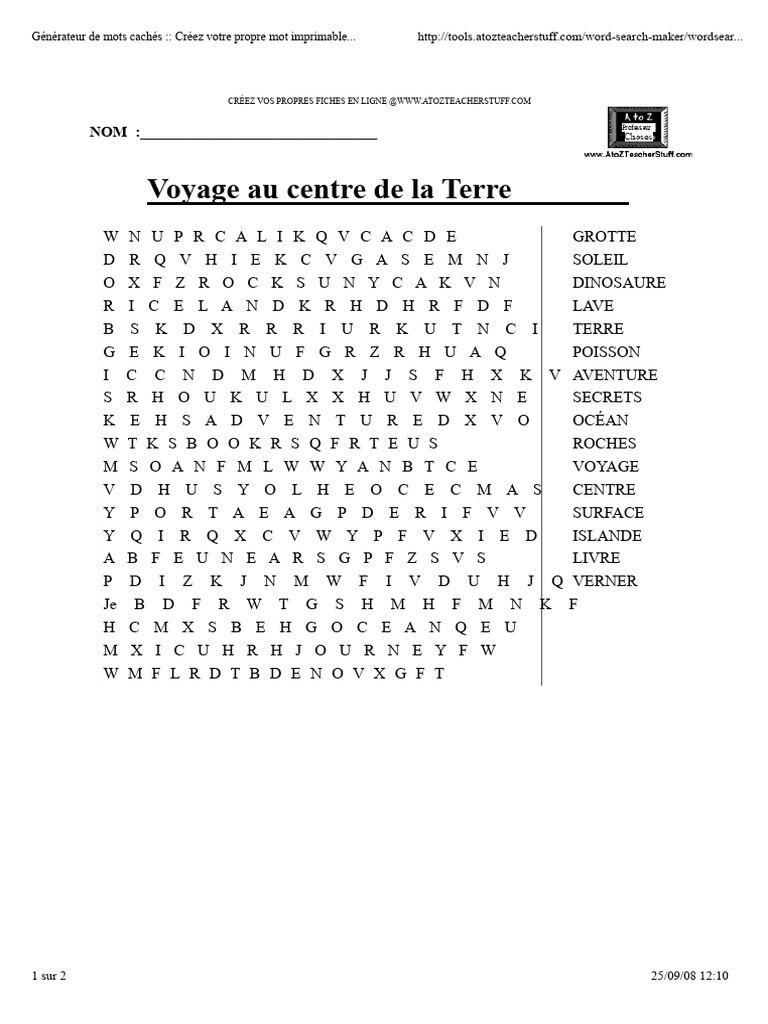 Générateur de mots cachés imprimables | PDF | Voyage au centre de la ...