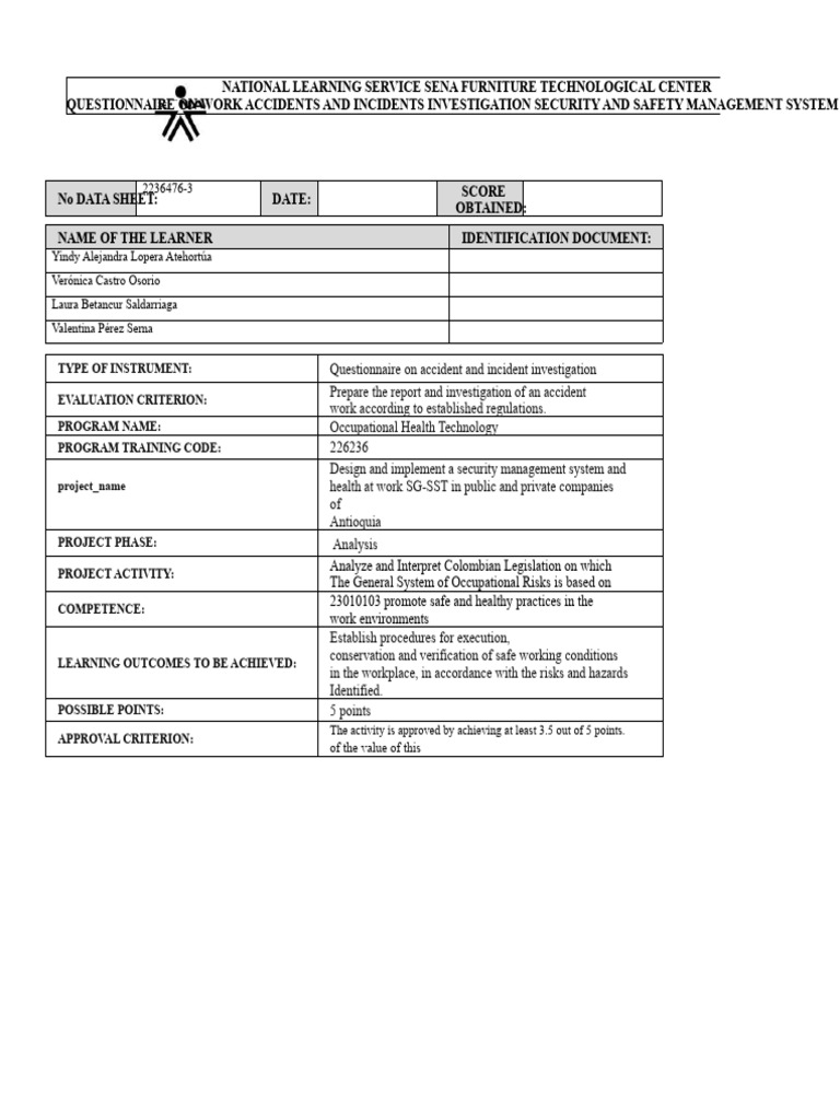 Questionnaire Research On Work Accidents and Incidents | PDF ...