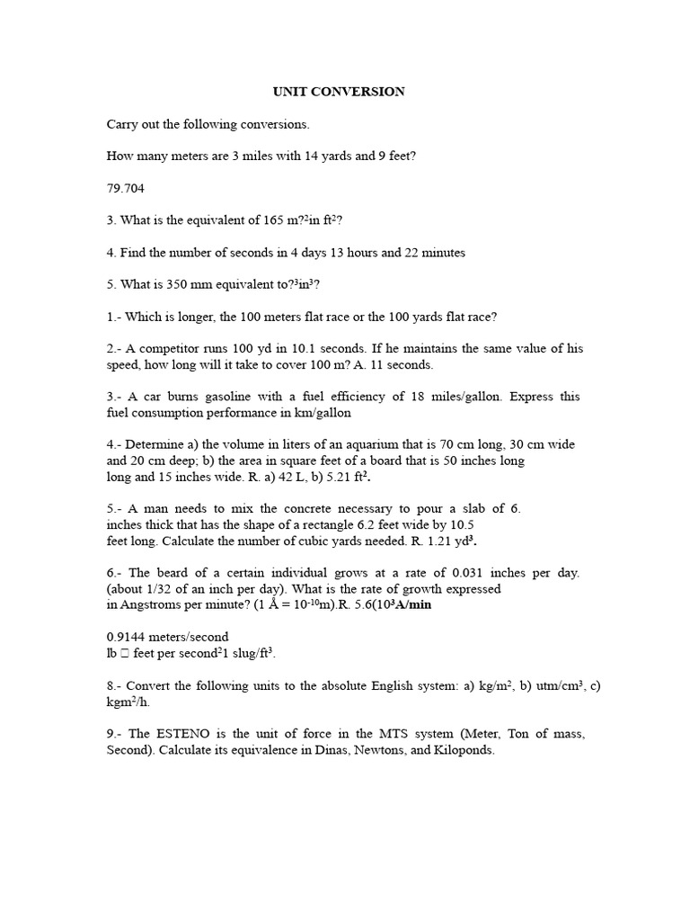 Unit Conversion Exercises and Solutions | PDF | Fuel Economy In ...