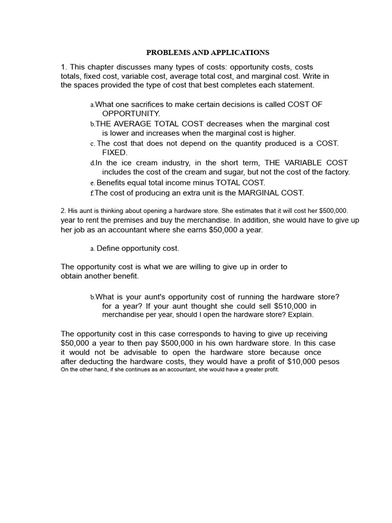 Understanding Cost Types and Applications | PDF | Marginal Cost ...