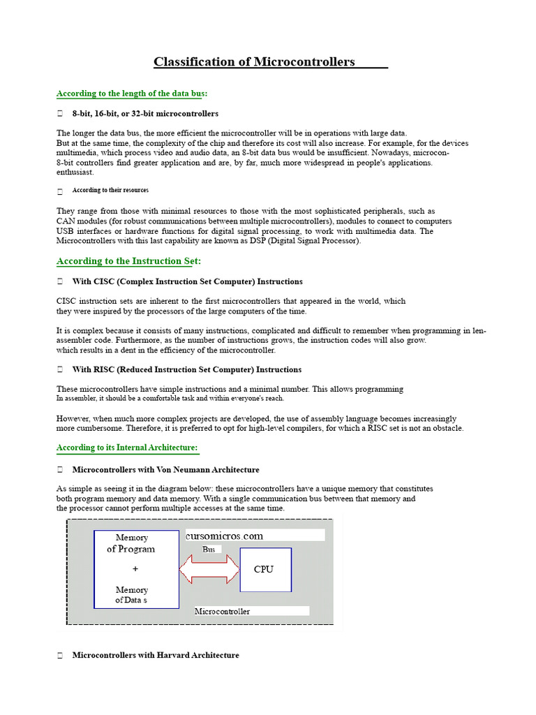 Classification of Microcontrollers | PDF | Microcontroller | Central Processing Unit