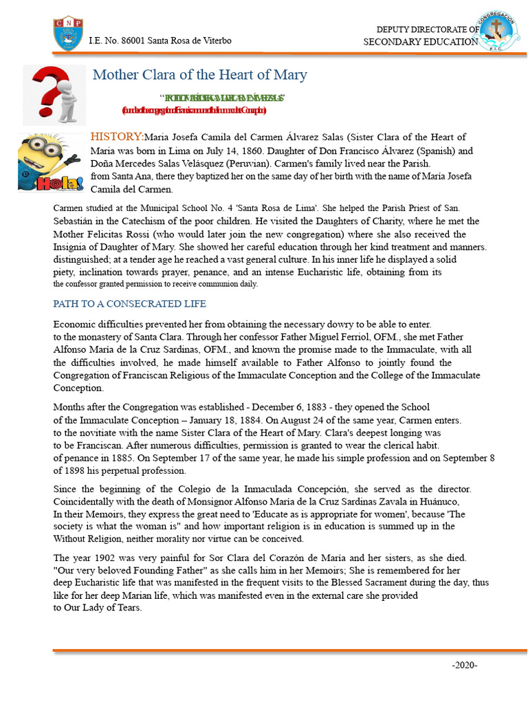 Profile of Mother Clara of Mary | PDF | Mary, Mother Of Jesus | Penance