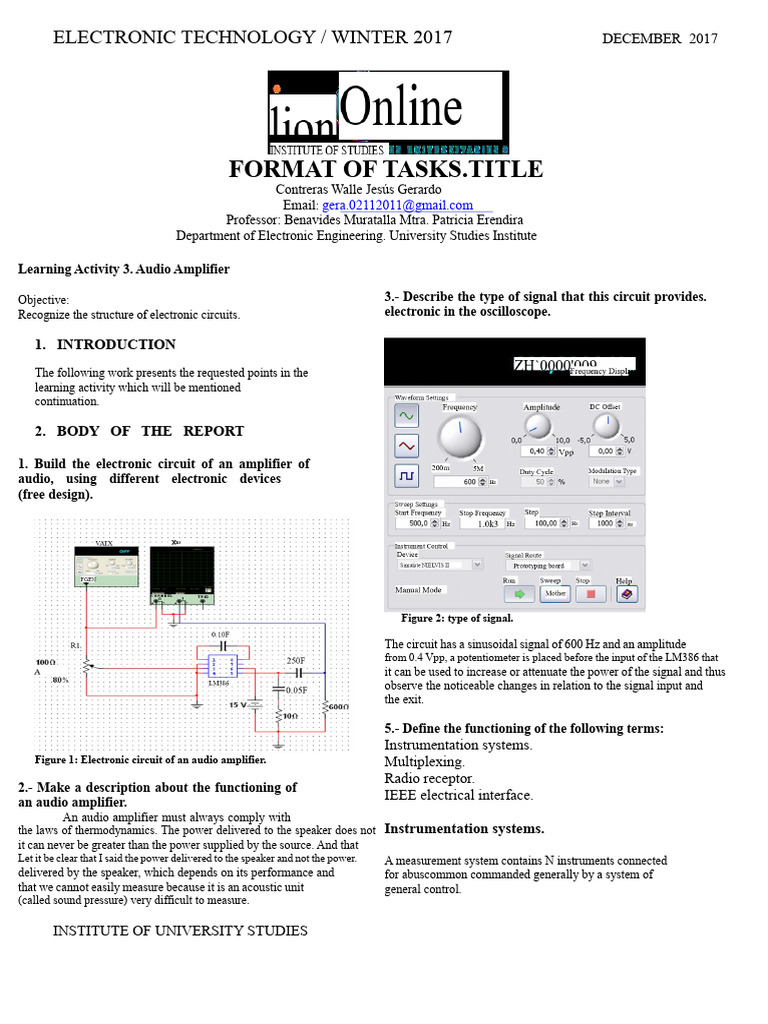 Activity 3 Audio Amplifier | PDF | Amplifier | Electric Motor
