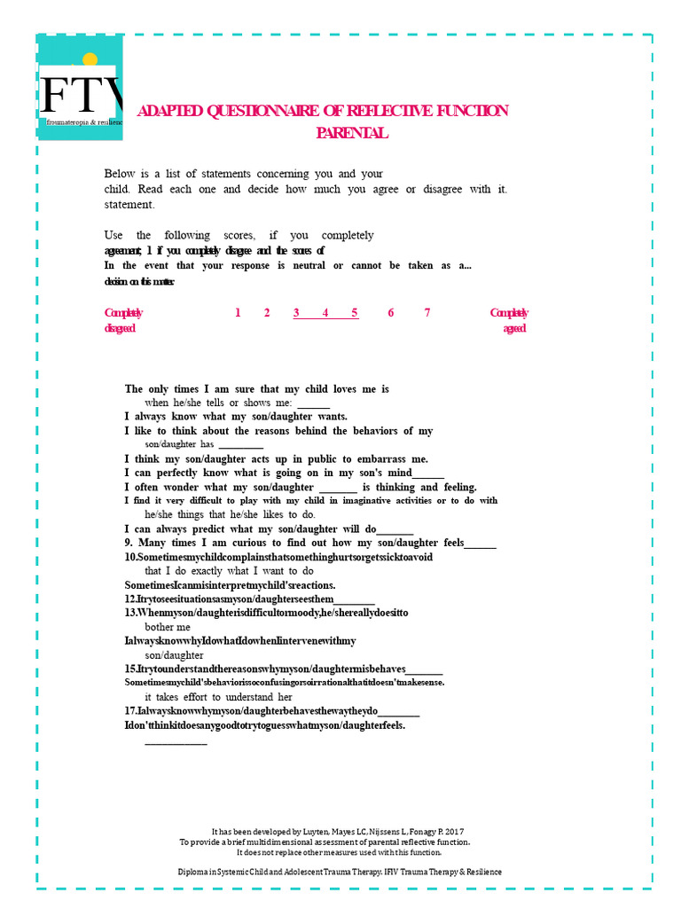 Adapted Questionnaire of Parental Reflective Functioning | PDF ...