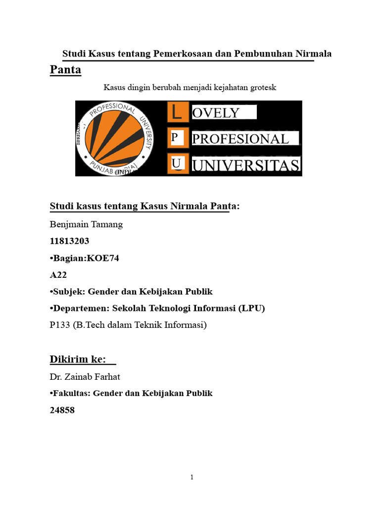 Studi Kasus Tentang Kasus Pemerkosaan Dan Pembunuhan Nirmala Panta ...
