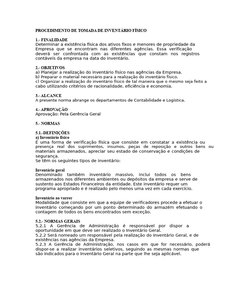 Procedimento de Inventário Físico Empresarial | PDF | Inventário ...